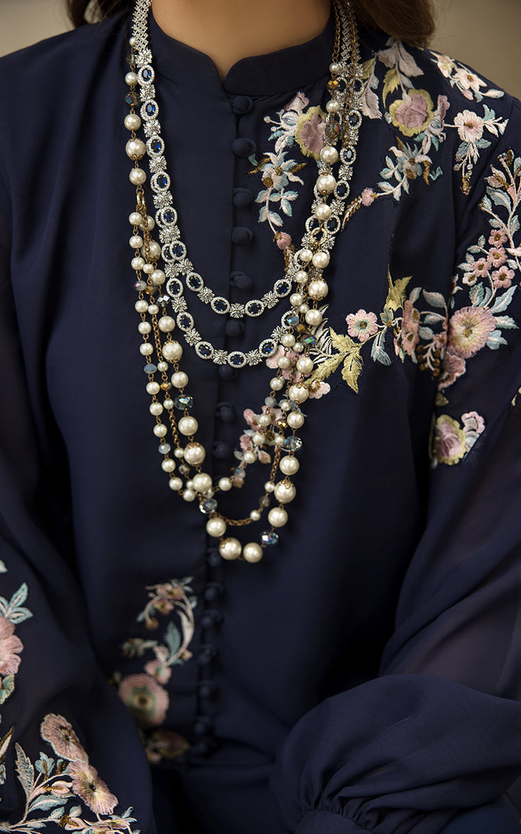 Chiffon Embroidered Top With Trouser – Threads & Motifs