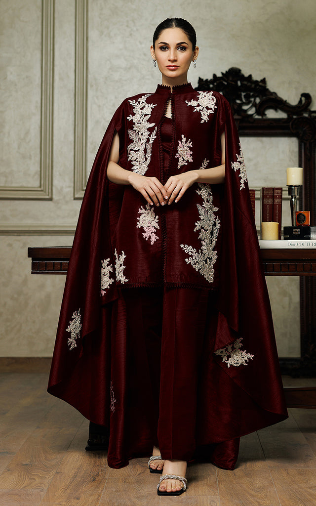 Embroidered Cape With Trouser – Threads & Motifs