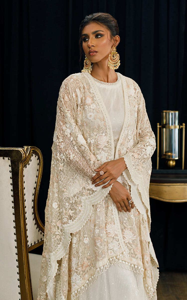 Organza Embroidered Cape With Maxi – Threads & Motifs