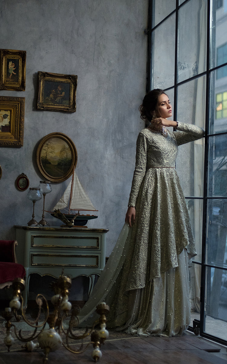 Net Embroidered Bridal Dress – Threads & Motifs